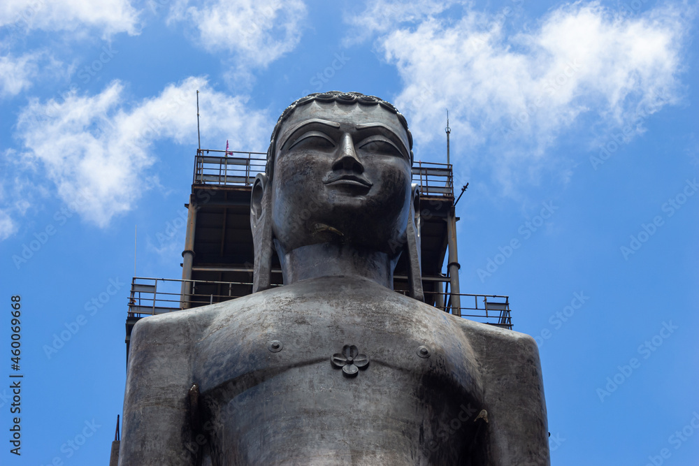 Closeup of face of 108 ft Jain Idol of Rishabhdev Bhagwan believed to ...