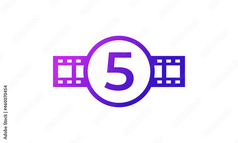 Number 5 Circle with Reel Stripes Filmstrip for Film Movie Cinema ...