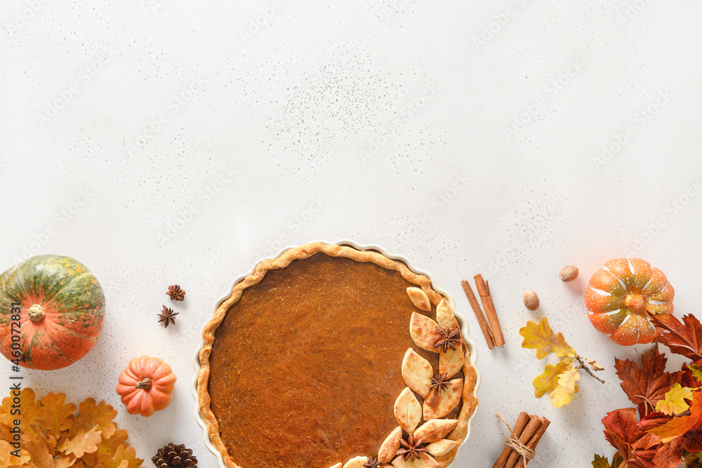 Homemade traditional seasonal American Pumpkin pie for Thanksgiving Day ...