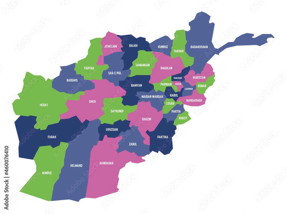 Colorful political map of Afghanistan. Administrative divisions ...