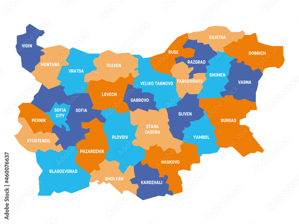 Colorful political map of Bulgaria. Administrative divisions ...