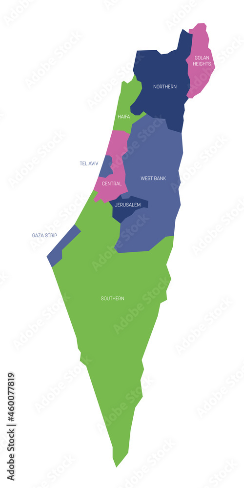 Colorful political map of Israel. Administrative divisions - districts ...