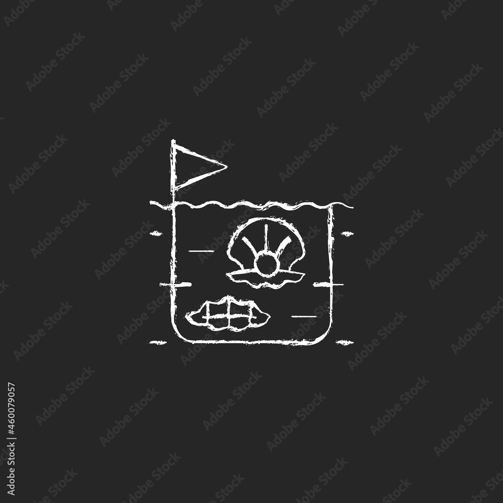Pearl farming chalk white icon on dark background. Commercial ...