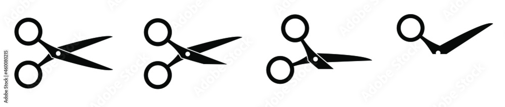 Set of cutting scissors with cut lines for cutting paper in flat style ...