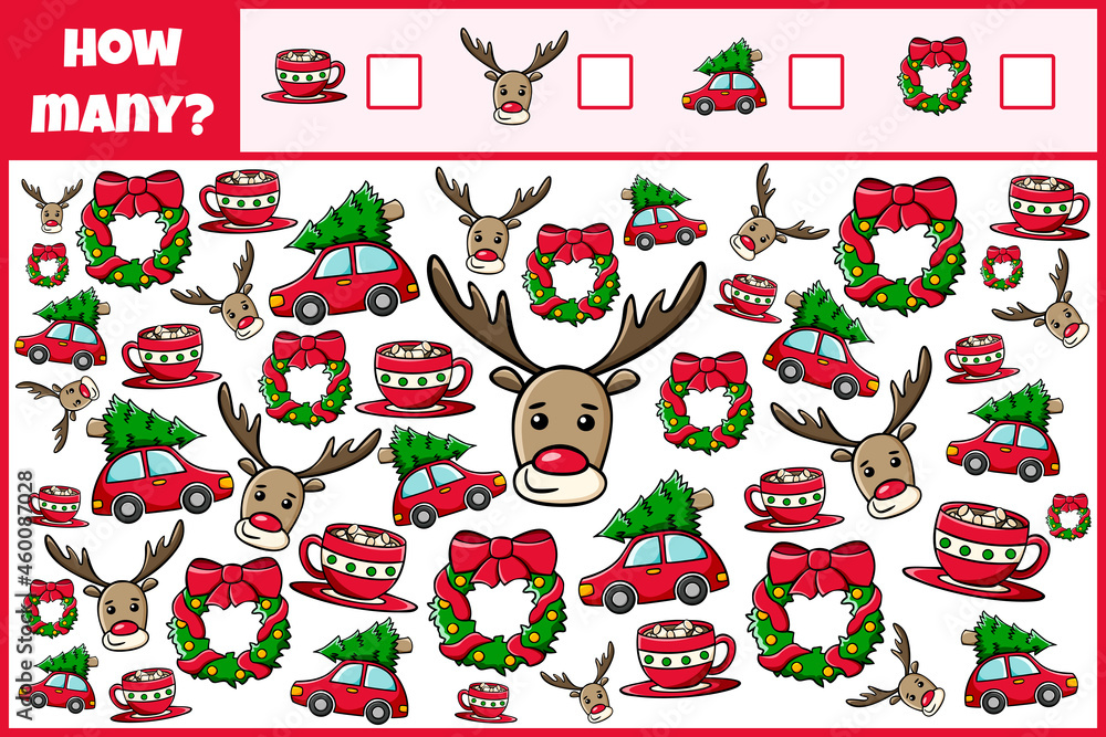 Educational mathematical game. Count the objects. Count how many ...