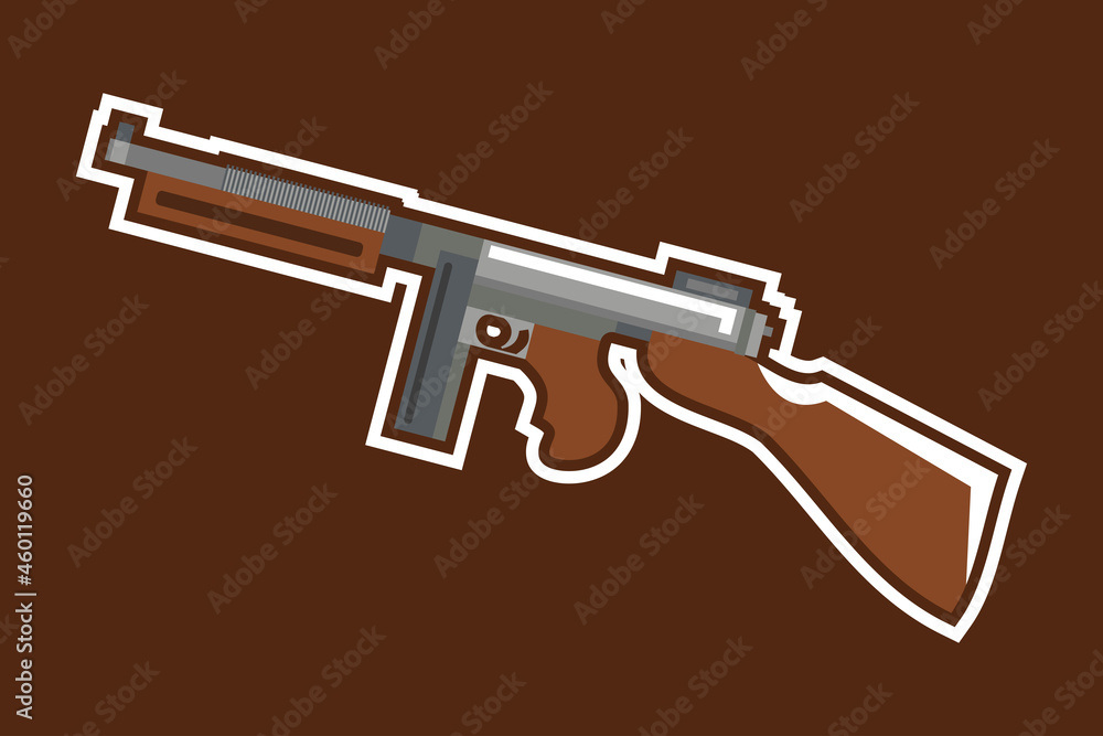 World War 2 American submachine gun vector illustration. Simple design ...