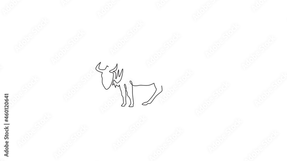Animation of single one line drawing of dashing wildebeest for ...