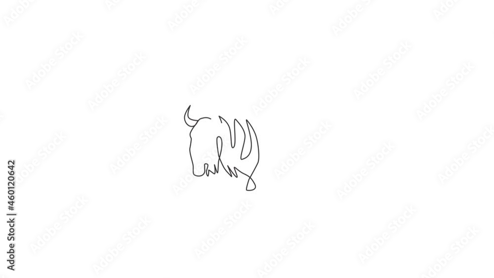 Animated self drawing of one continuous line draw stout wildebeest head ...