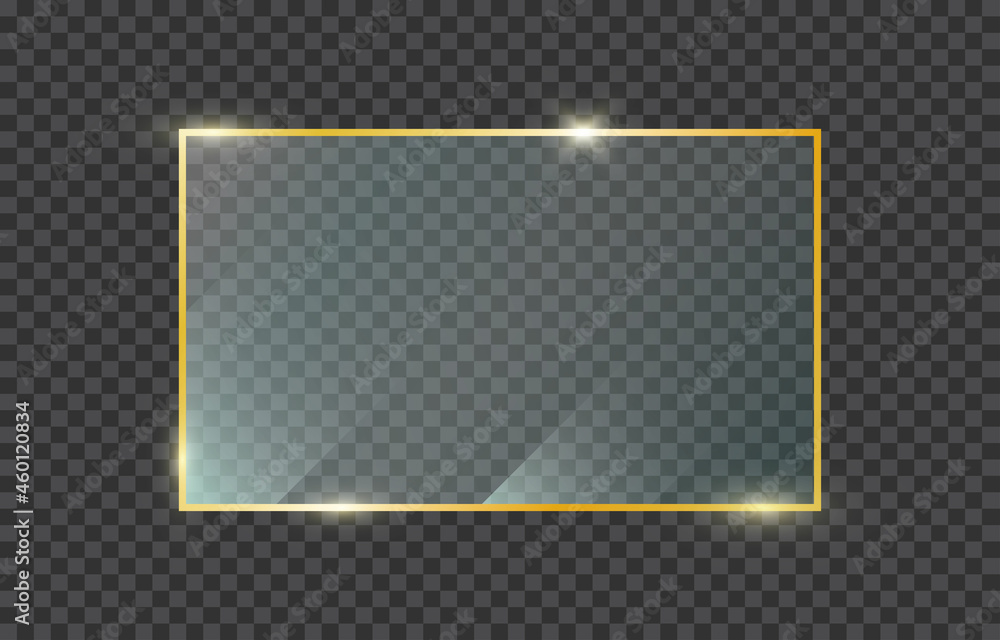 Golden frame with glass on transparent background. Gold shiny frame ...