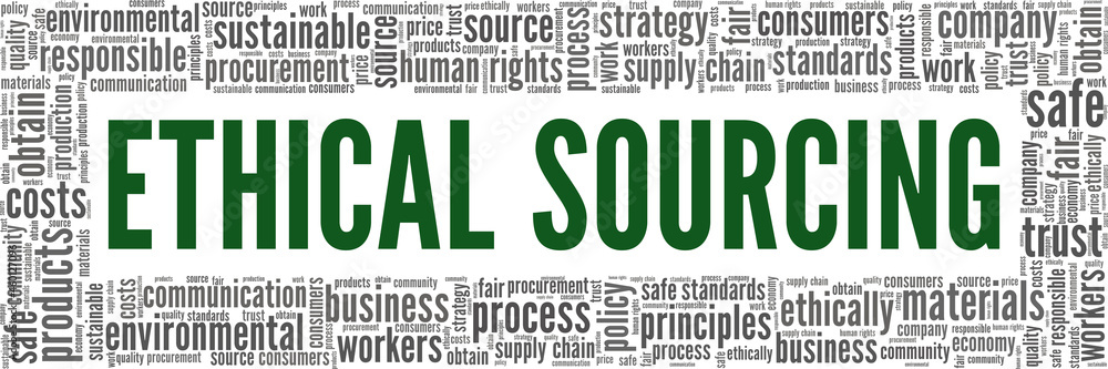 Ethical sourcing vector illustration word cloud isolated on white ...