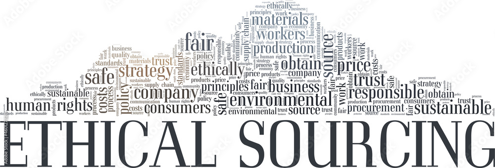 Ethical sourcing vector illustration word cloud isolated on white ...