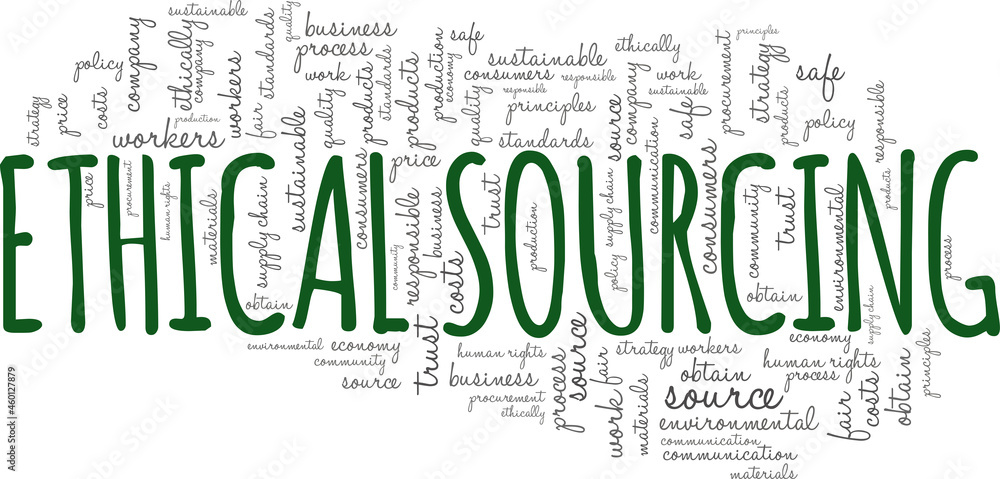 Ethical sourcing vector illustration word cloud isolated on white ...