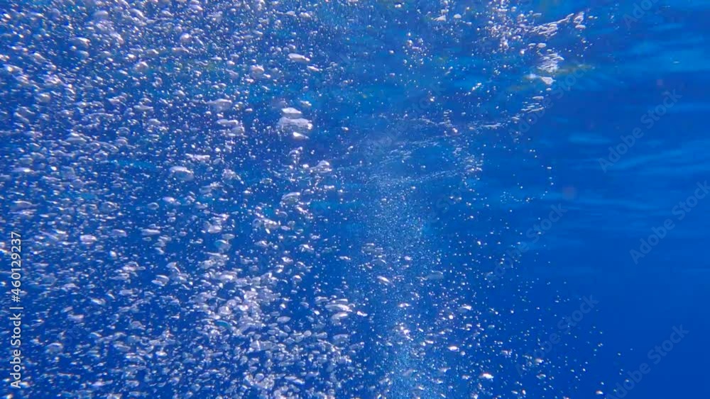 Air bubbles floating from sea bottom to the water surface. Air bubbles ...