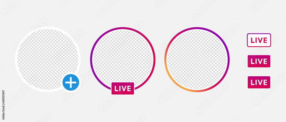 Vector set instagram story. Instagram live stream, new story badge ...