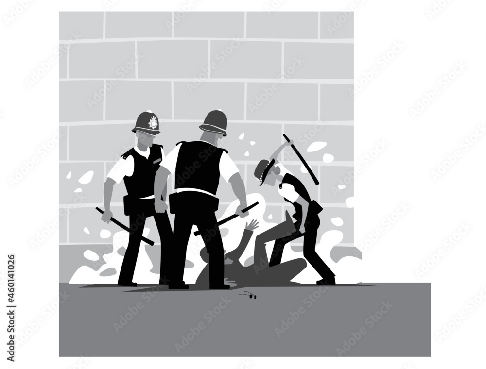 Police violence. A pack of angry cops beats a man. Vector image for ...
