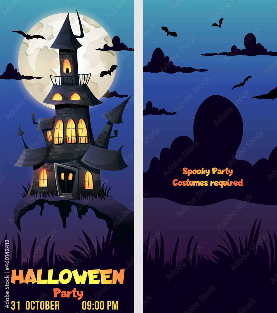 Halloween two sides poster, flyer design, haunted house, and full moon ...