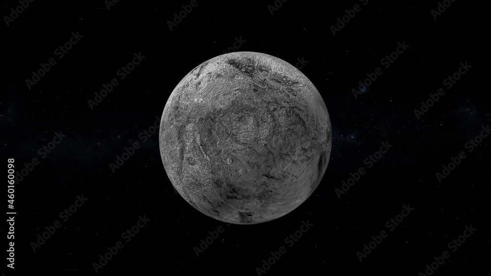 fictional Planet Haumea sun rise in dark background with stars. front ...