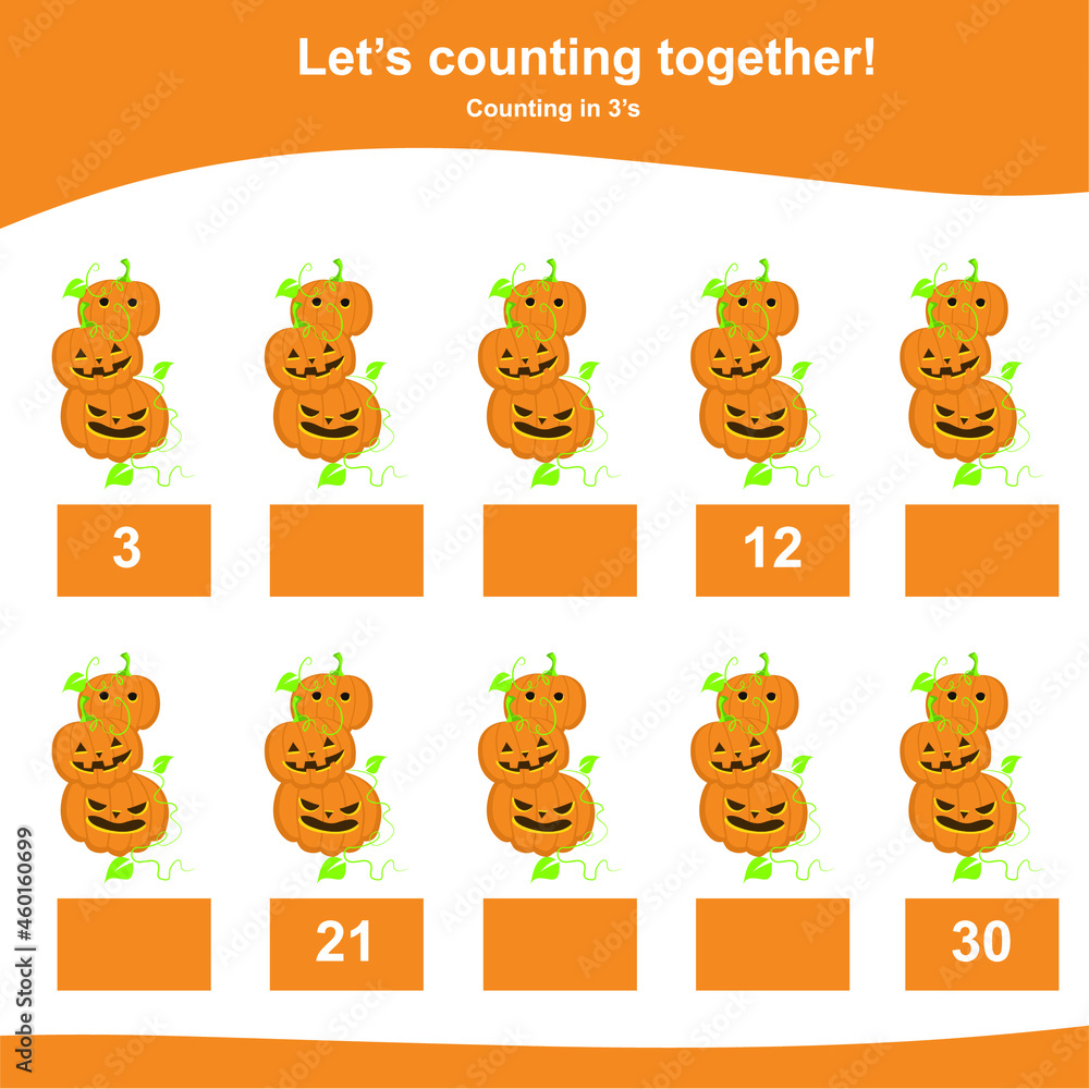 Halloween counting game for children. Counting in 3s. Cute Halloween ...