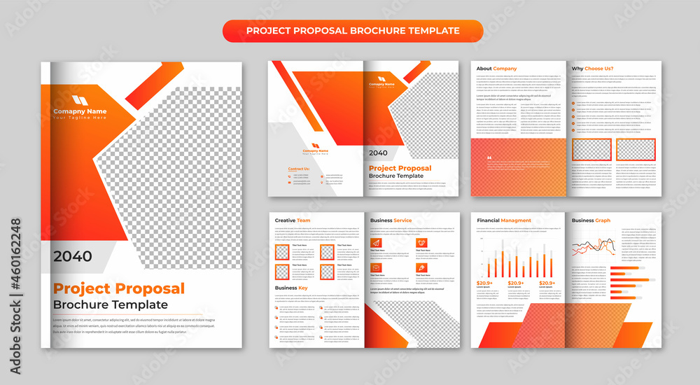 Project proposal brochure template design, 8 page corporate brochure layout, minimal business ...