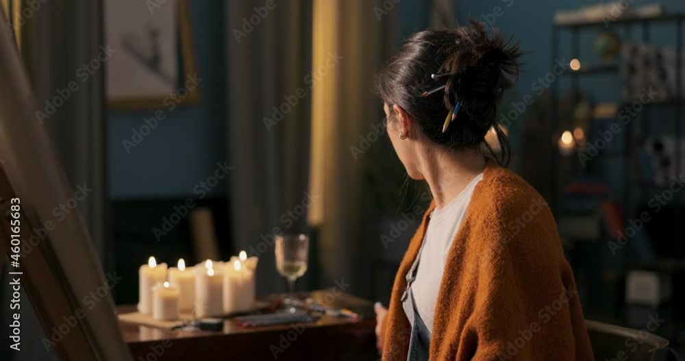 Vidéo Stock Talented beautiful talented popular artist finished drawing ...