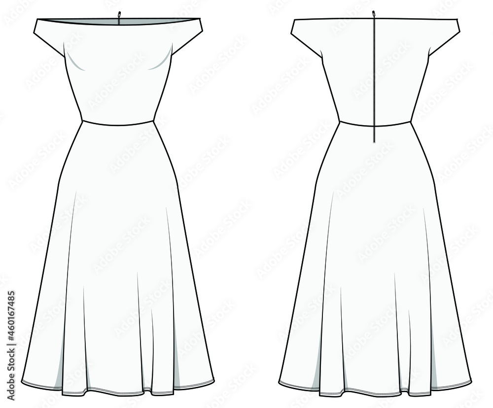 Women Off Shoulder Skater Dress Front and Back View. fashion ...