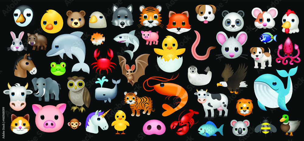 Animals vector emoji illustration set isolated on background. 3d ...