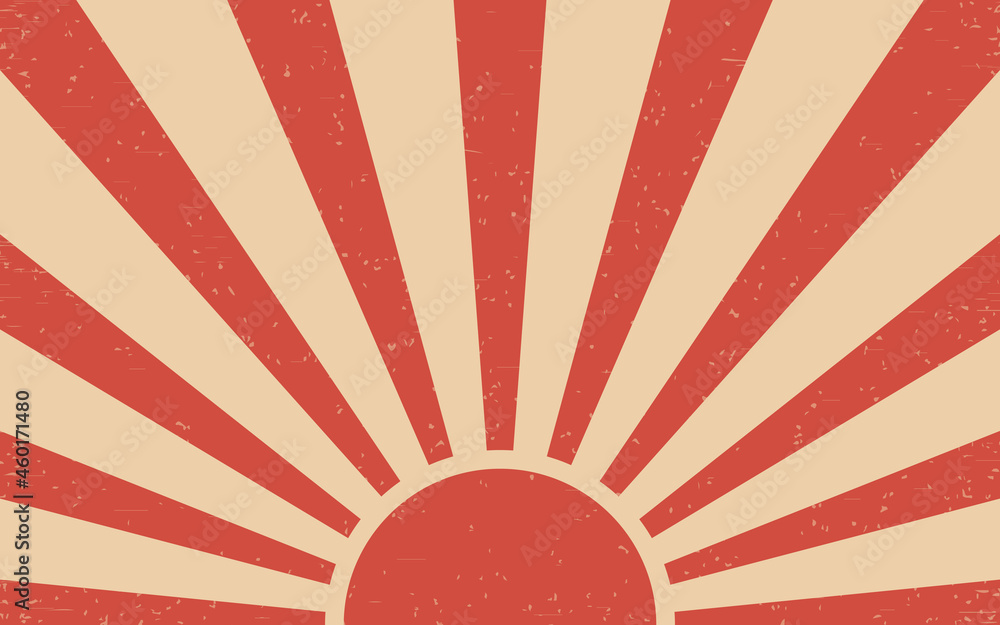 Vintage grunge red Japanese rising sun retro burst vector background ...