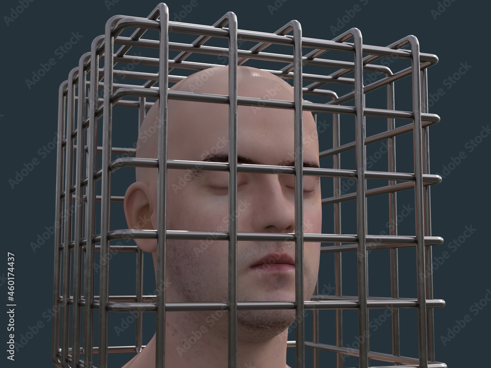 human head in a steel cage Stock Illustration | Adobe Stock