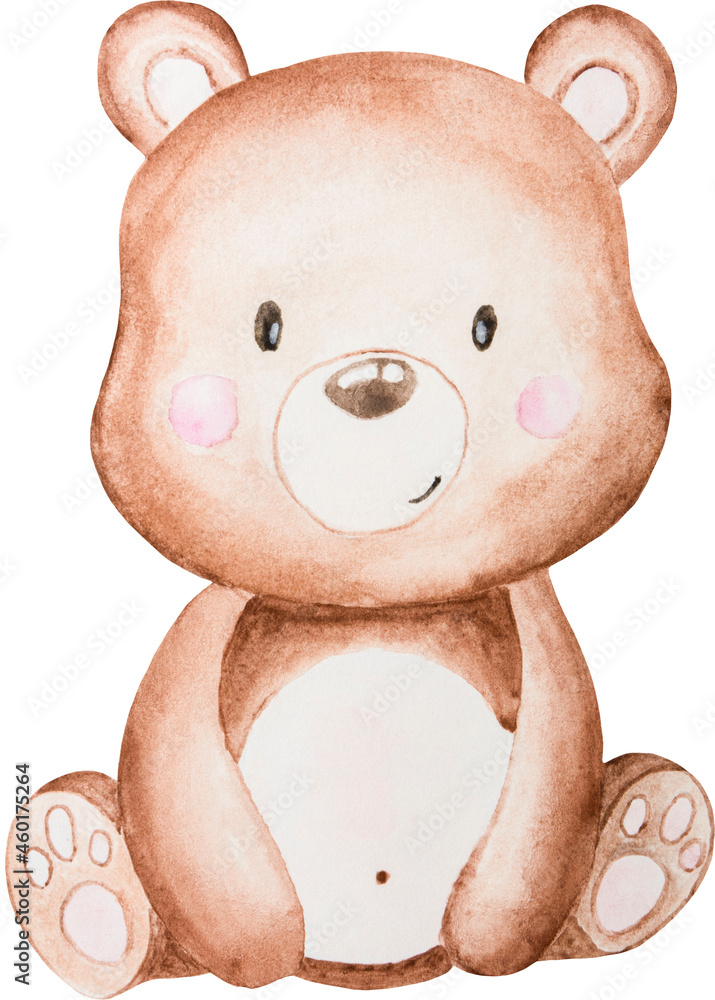 Watercolor bear illustration, cute baby clipart Stock Illustration ...