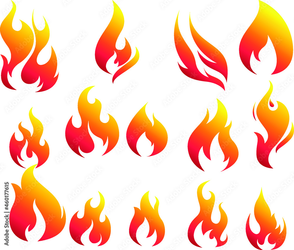 fire flames color icon set. flare flames and bonfire. burning fire ...