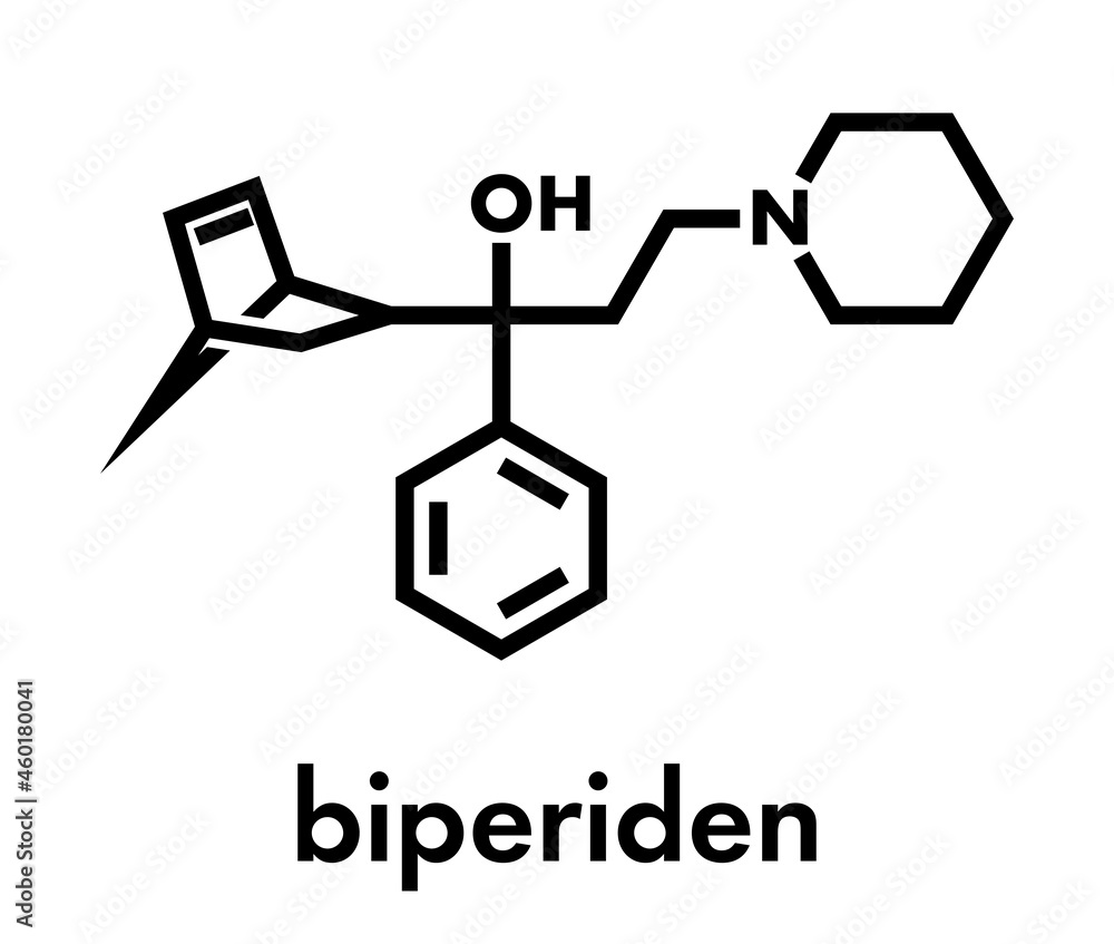 Biperiden Parkinson's disease drug molecule. Skeletal formula. Stock ...