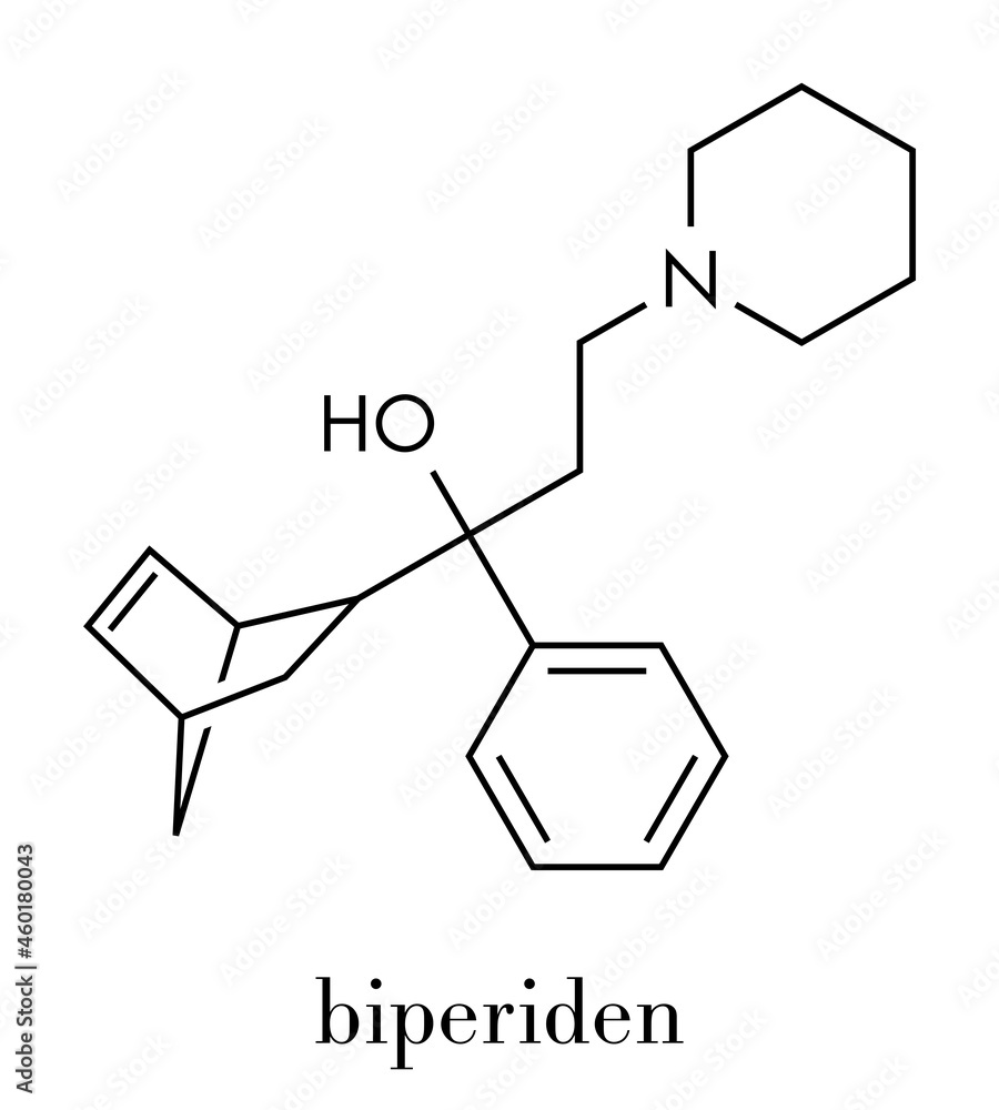 Biperiden Parkinson's disease drug molecule. Skeletal formula. Stock ...
