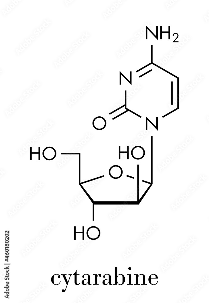 Cytarabine (cytosine arabinoside, Ara-C) chemotherapy drug molecule ...