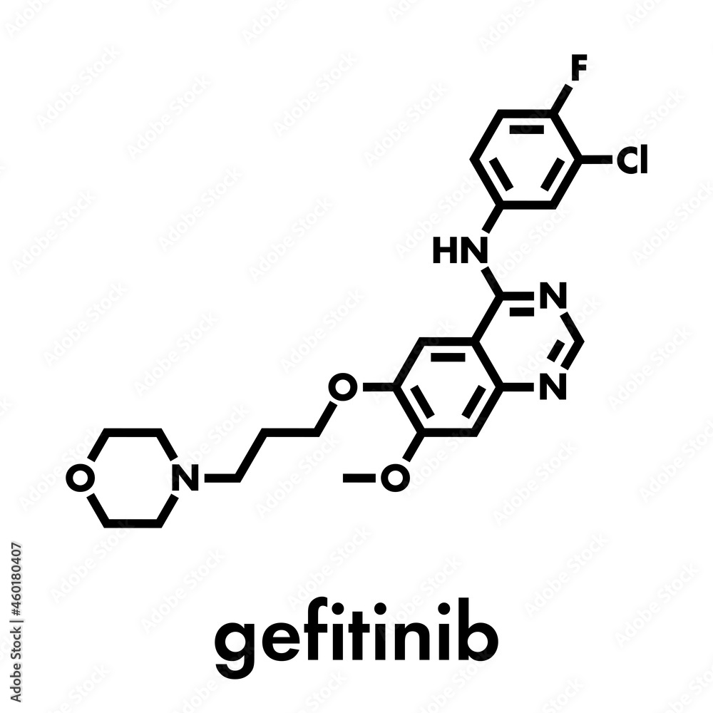 Gefitinib cancer drug molecule. Inhibitor of the epidermal growth ...