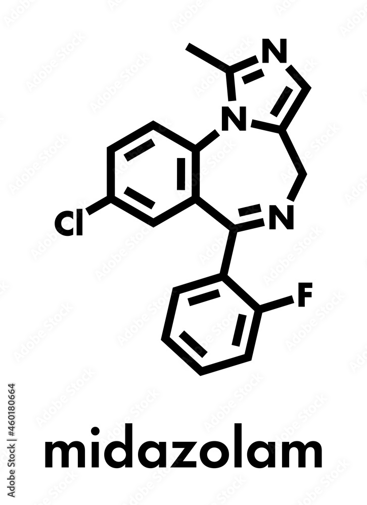 Midazolam benzodiazepine drug molecule. Has sedative, anxiolytic ...