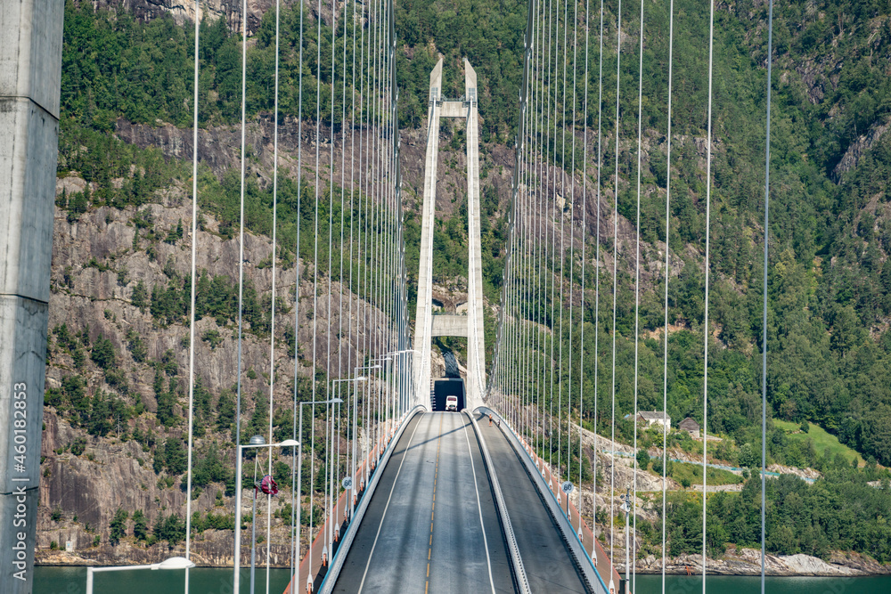 Hardanger Bridge. Hardangerbrua connecting two sides of ...