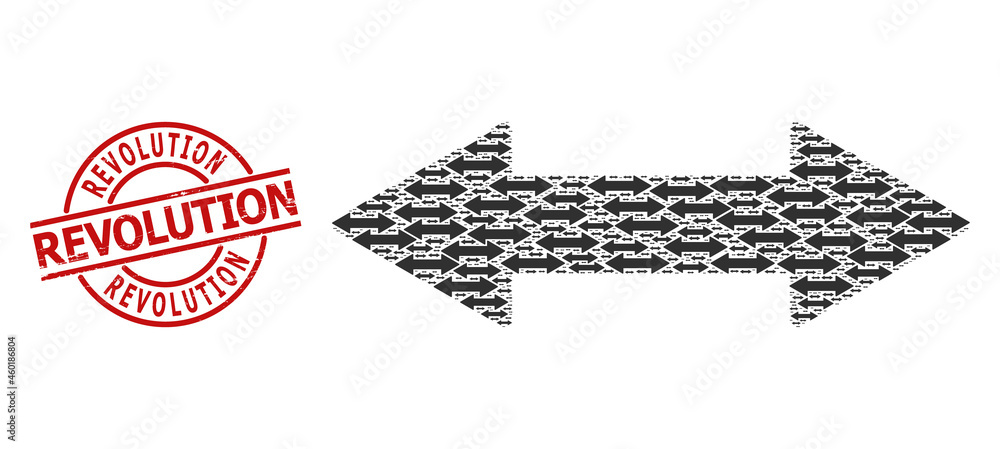 Red round stamp seal has Revolution title inside circle. Vector ...