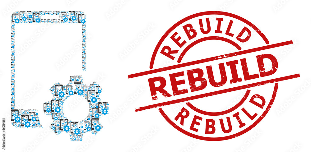 Red round stamp seal includes Rebuild text inside circle. Vector ...