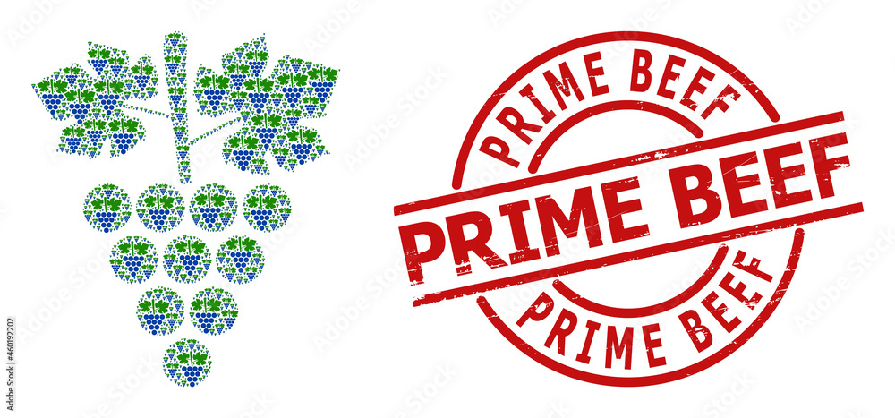 Red round stamp seal contains Prime Beef caption inside circle. Vector ...