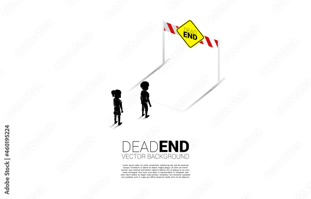 Silhouette boy and girl standing with dead end signage . Concept of no ...
