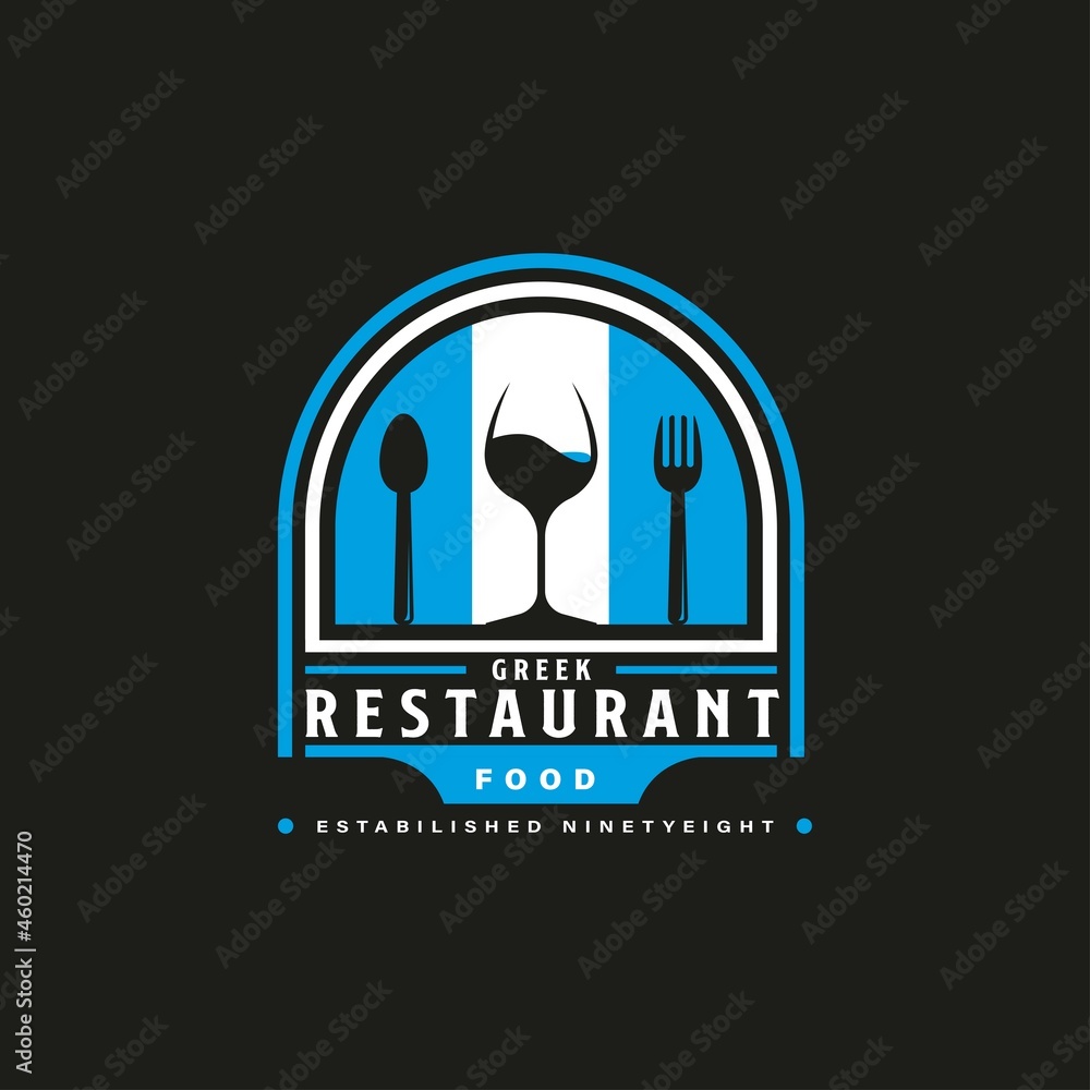 Greek Food Restaurant Logo. Greece flag symbol with Spoon, Fork, Chef ...