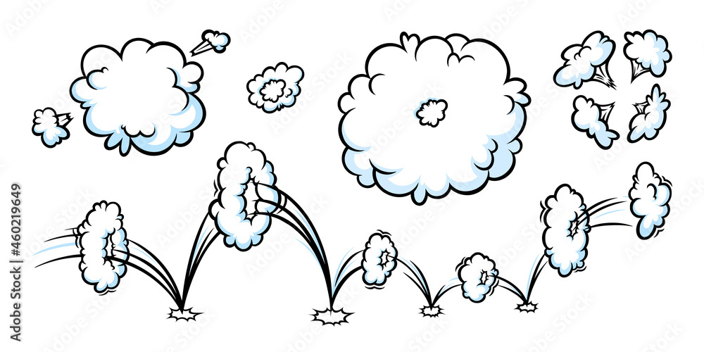 Comic boom smoke effect. Puff and jump clouds for surprising and ...