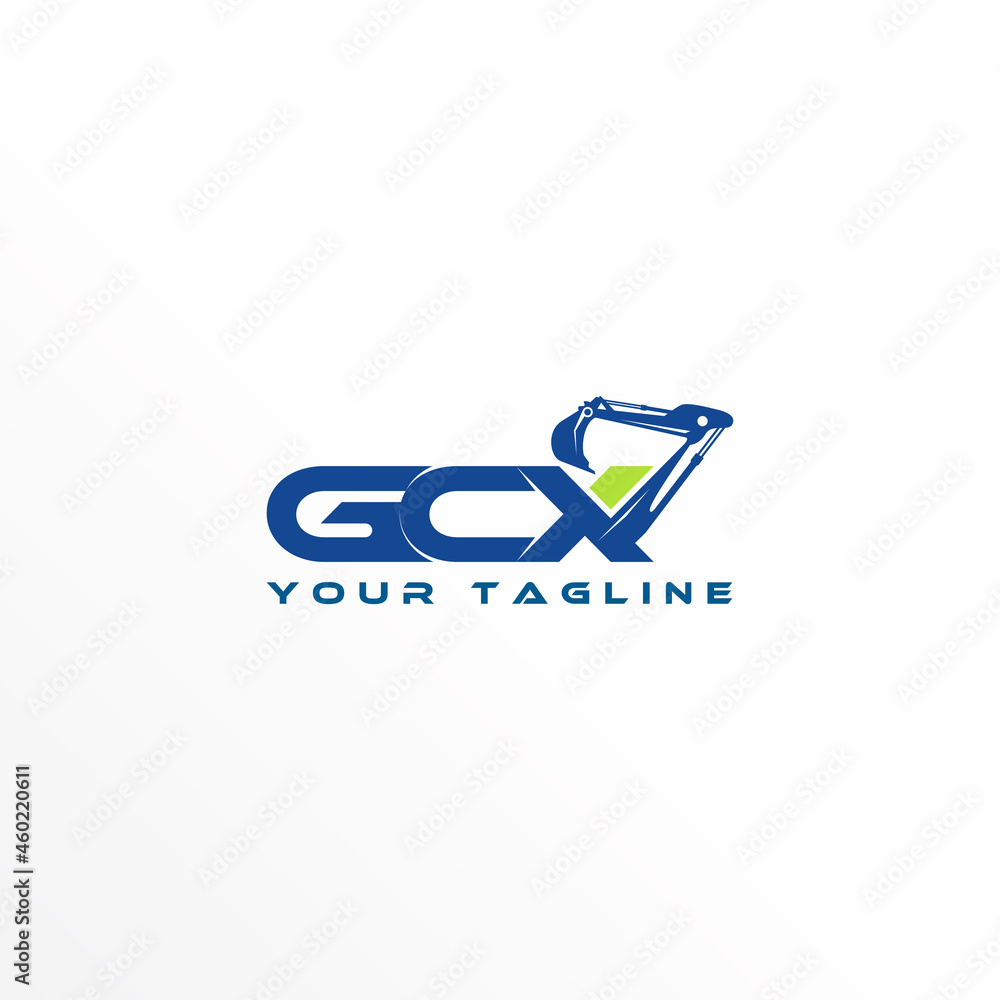 Combination letter or word GCX font with hand Excavator Heavy equipment ...