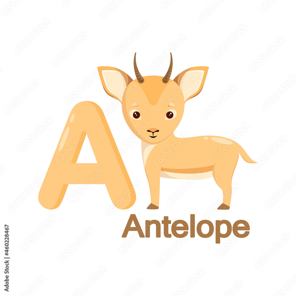Cute antelope in cartoon style for children's alphabet. Stock Vector ...