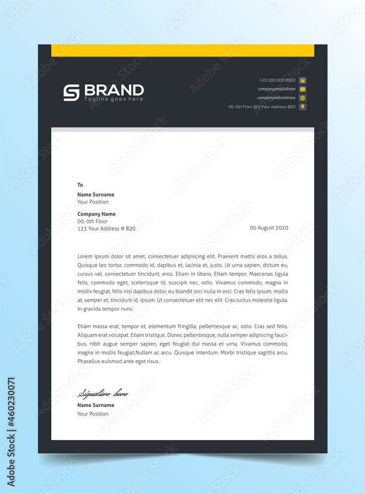 Yellow letterhead, yellow and black letterhead template creative clean ...