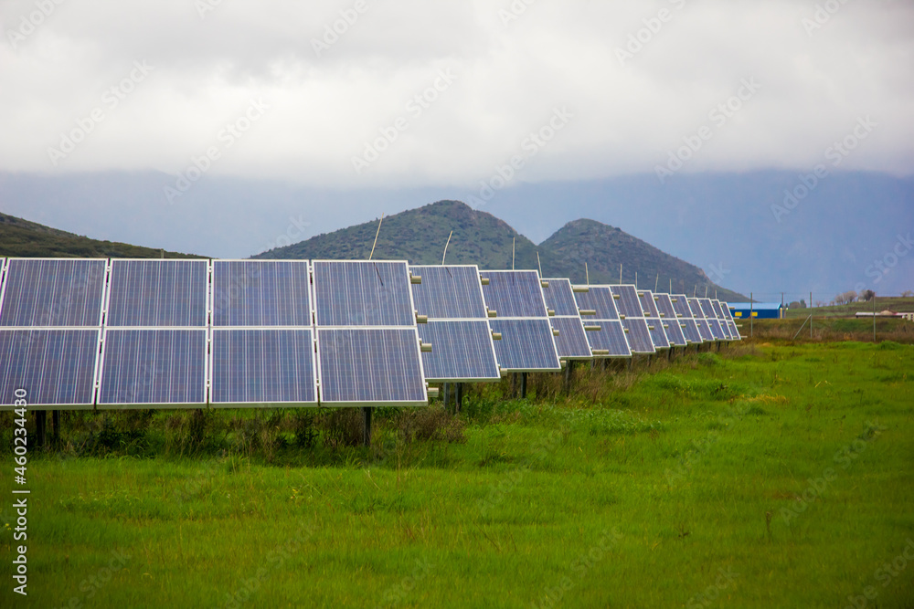 Energy storage system. Photovoltaics solar panels in power station ...