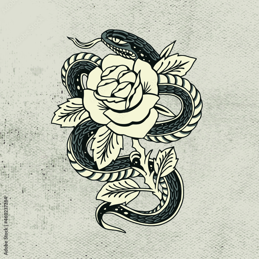 snake and black rose artwork tattoo design Stock Vector | Adobe Stock