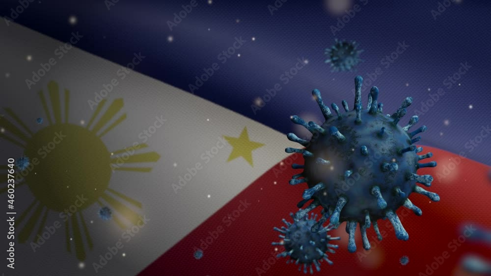3D, Flu coronavirus floating over Philippin flag, pathogen that attacks ...