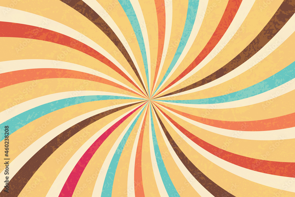 Vintage sun retro banner background. Colourful grunge sunburst. Vector ...