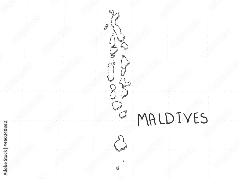 Hand Drawn of Maldives 3D Map on White Background. Stock Vector | Adobe ...